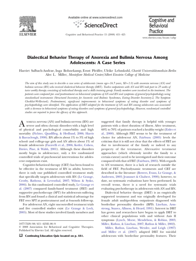 Dialectical Behavior Therapy of Anorexia and Bulimia Nervosa Among ...