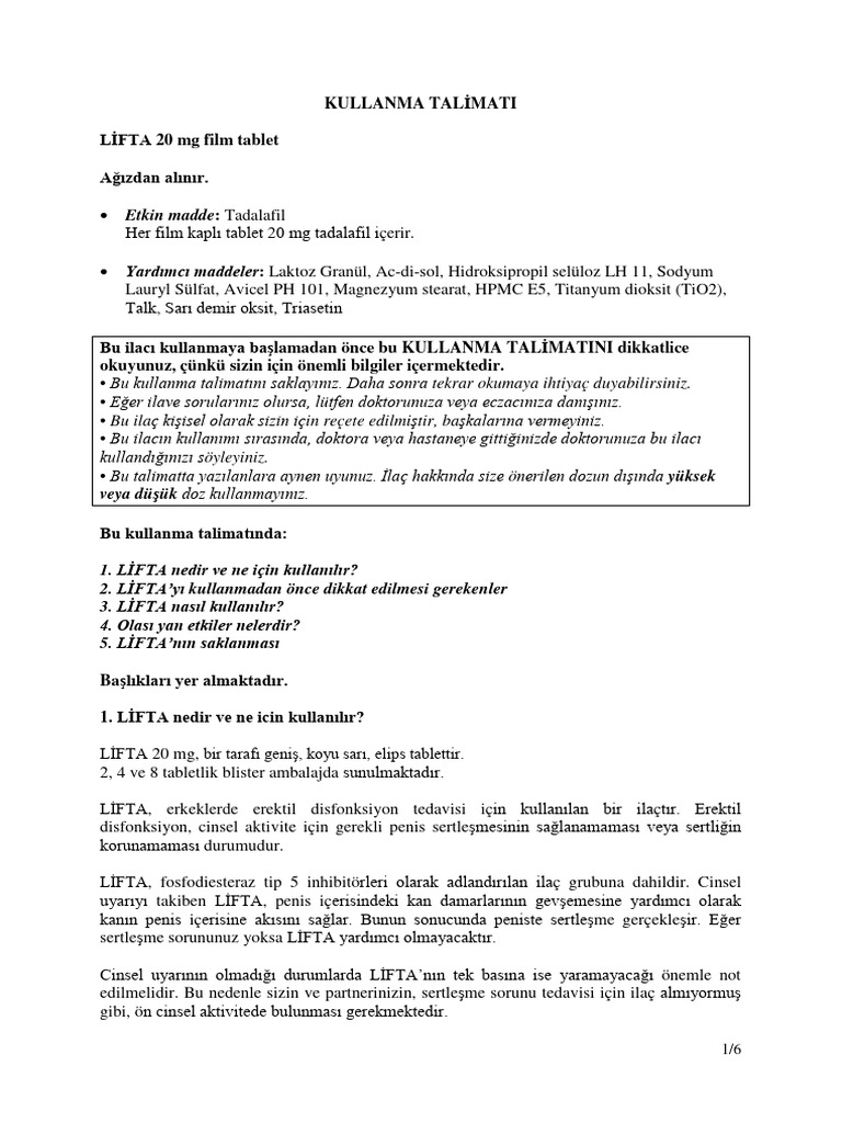 8697 Lifta 20mg Film Tablet KT | PDF