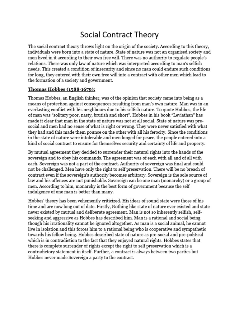 Social Contract Theory | PDF | Social Contract | Philosophical Theories