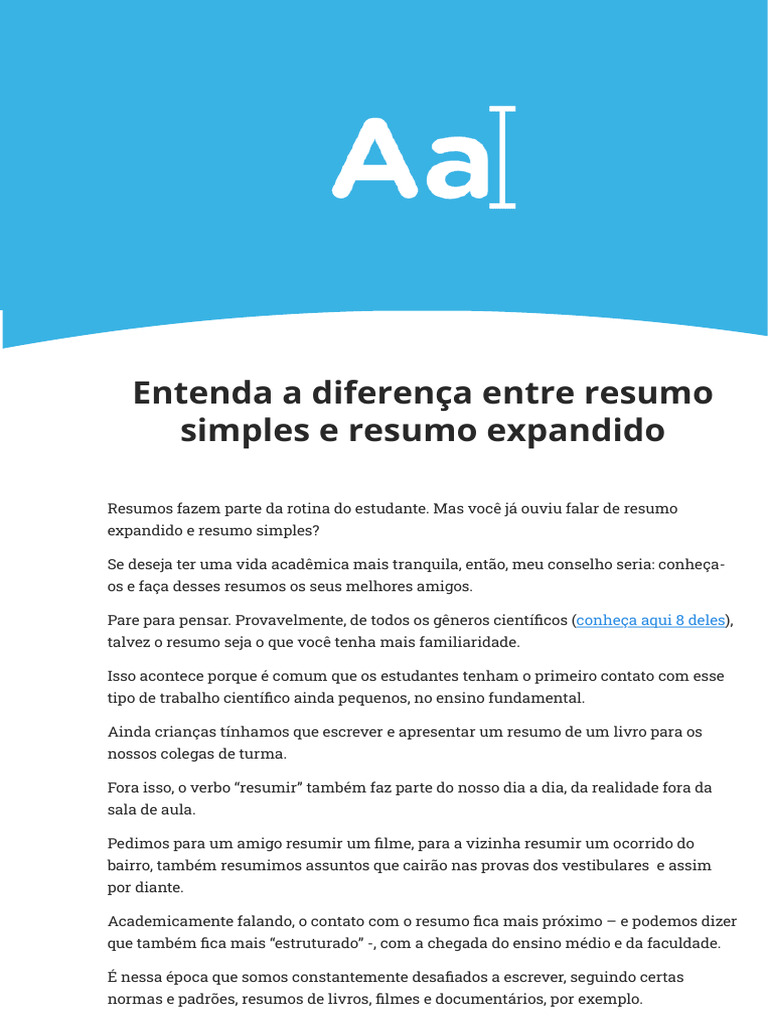 Resumo Expandido e Resumo Simples - o Que São e Como Fazer | PDF ...