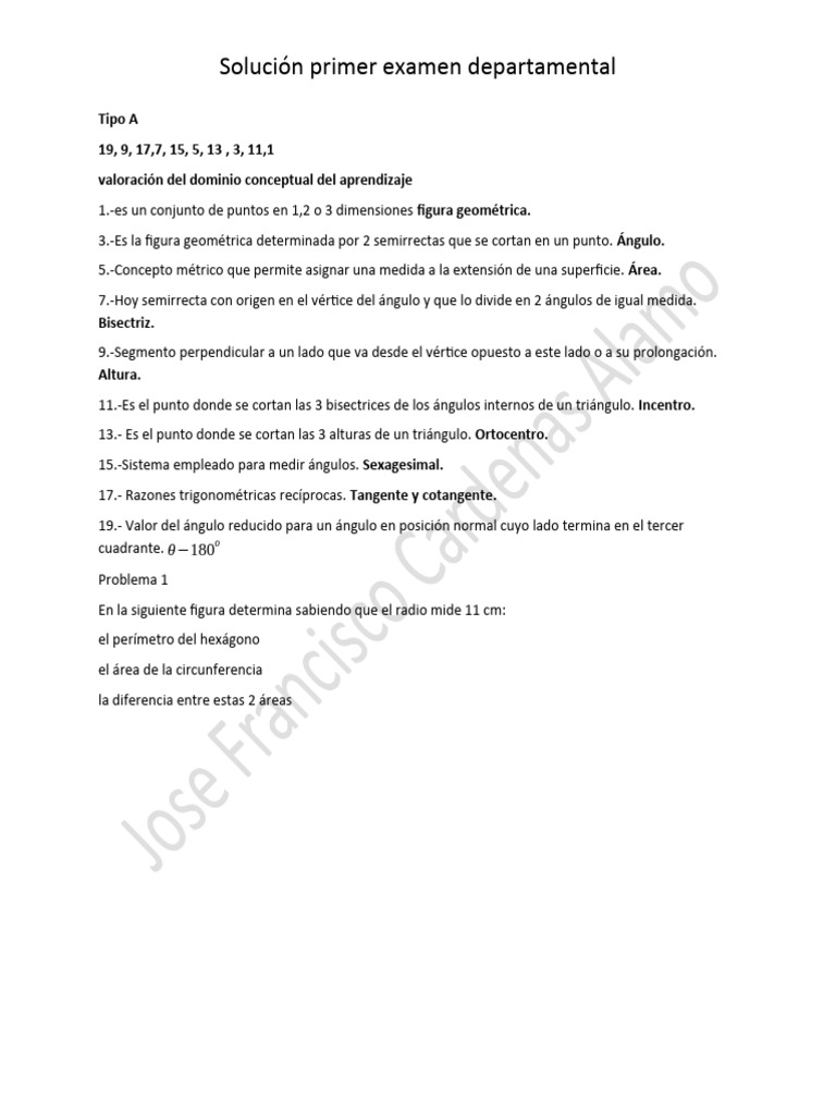 Solucion Primer Examen Departamental | PDF | Triángulo | Geometría triangular