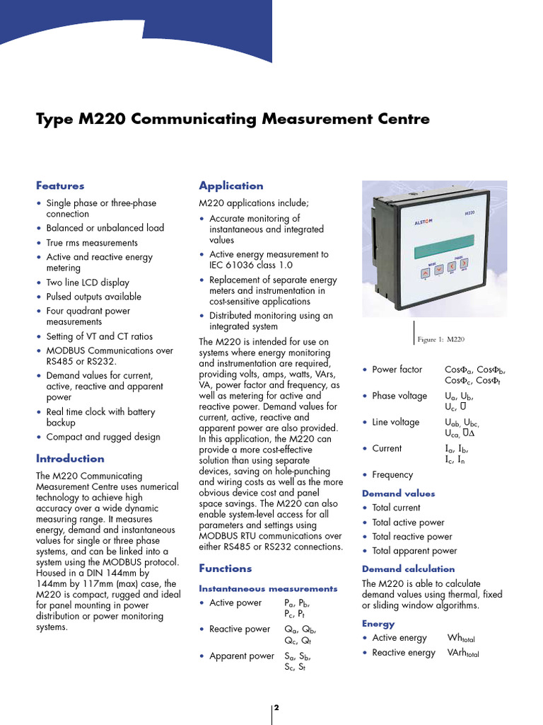 Type M220 Communicating Measurement Centre Features Application Pdf