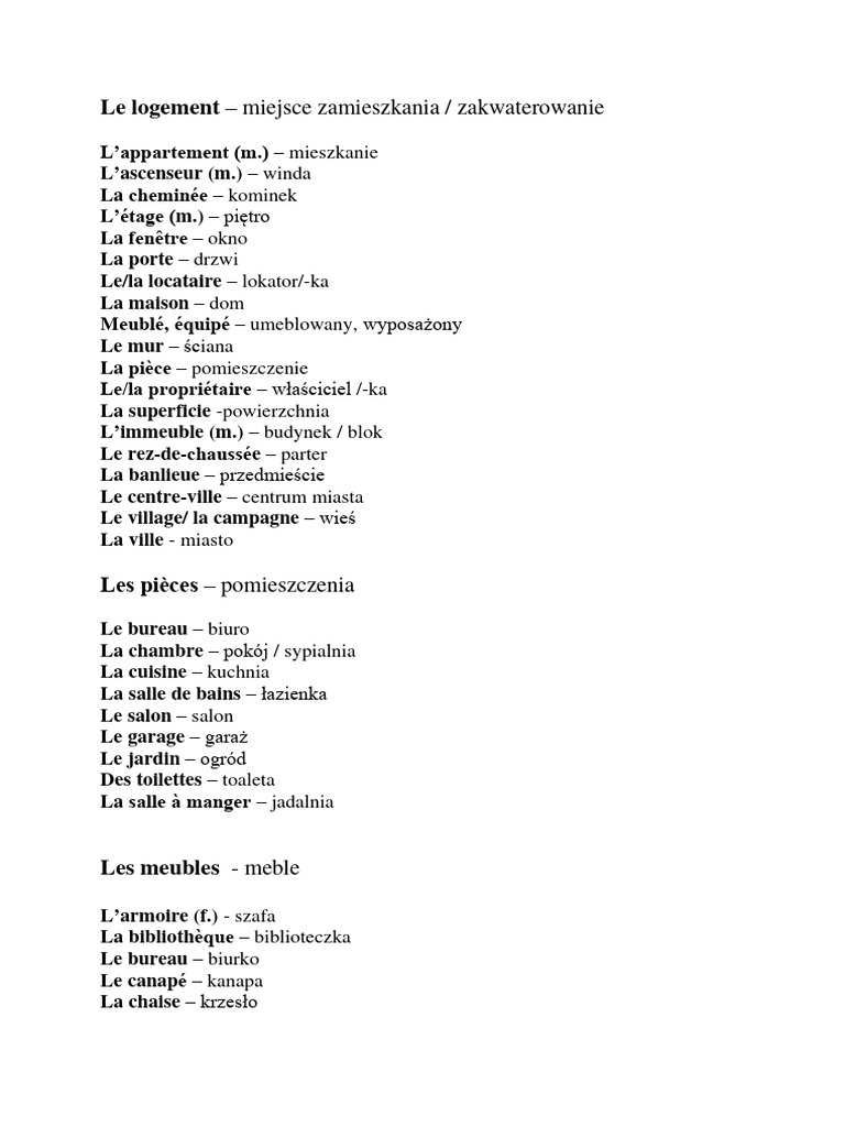 Le logement - słownictwo | PDF