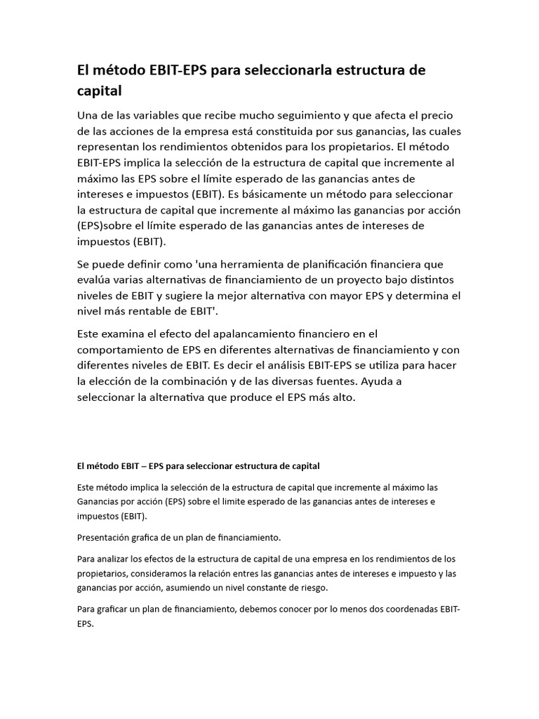 El Método EBIT -EPS Para La Estructura de Capital. | PDF | Compartir ...