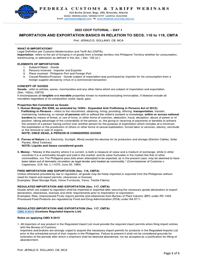 2022 CDP Tut Day 1 - Import Export Basics (Handout) | PDF | Narcotic