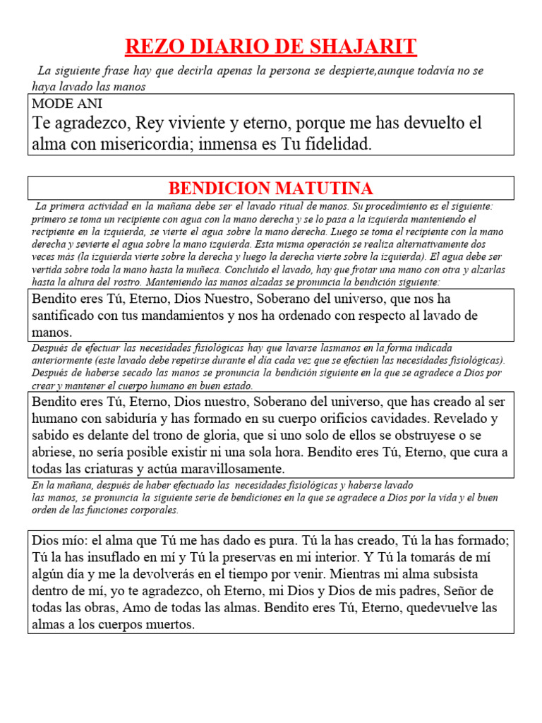 Rezo Diario de Shajarit - Completo Con Procedimiento | PDF | Oración | Dios