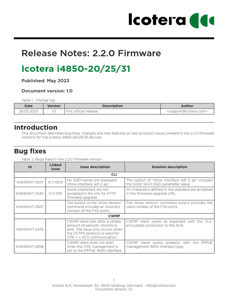 Icotera i4850 Firmware 2.2.0 Release Notes | PDF | I Pv6 | Wi Fi