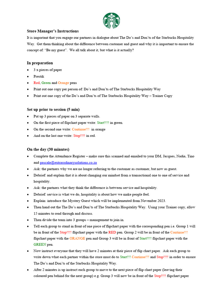Starbucks Hospitality Training Guide | PDF | Communication | Human ...
