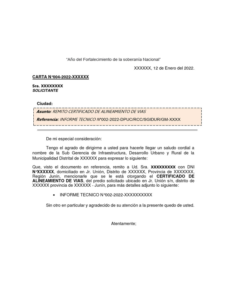 CARTA DE CERTIFICADO DE ALINEAMIENTO DE VIAS | PDF CARTA DE CERTIFICADO DE ALINEAMIENTO DE VIAS | PDF