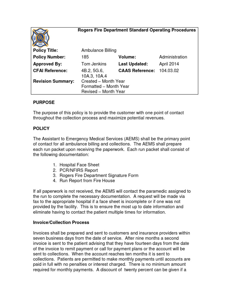 SOP 185 - Ambulance Billing - 4 | PDF | Invoice | Emergency Medical ...