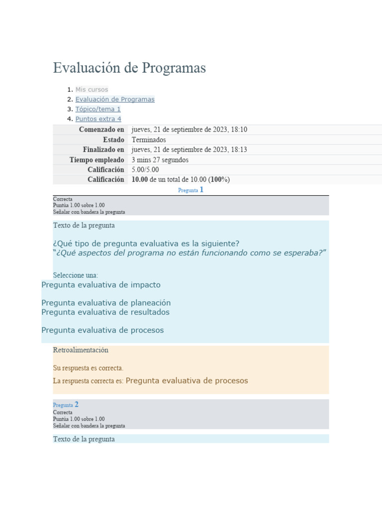 Evaluacion de Programas - PUNTOS EXTRA4 | PDF | Evaluación | Cognición