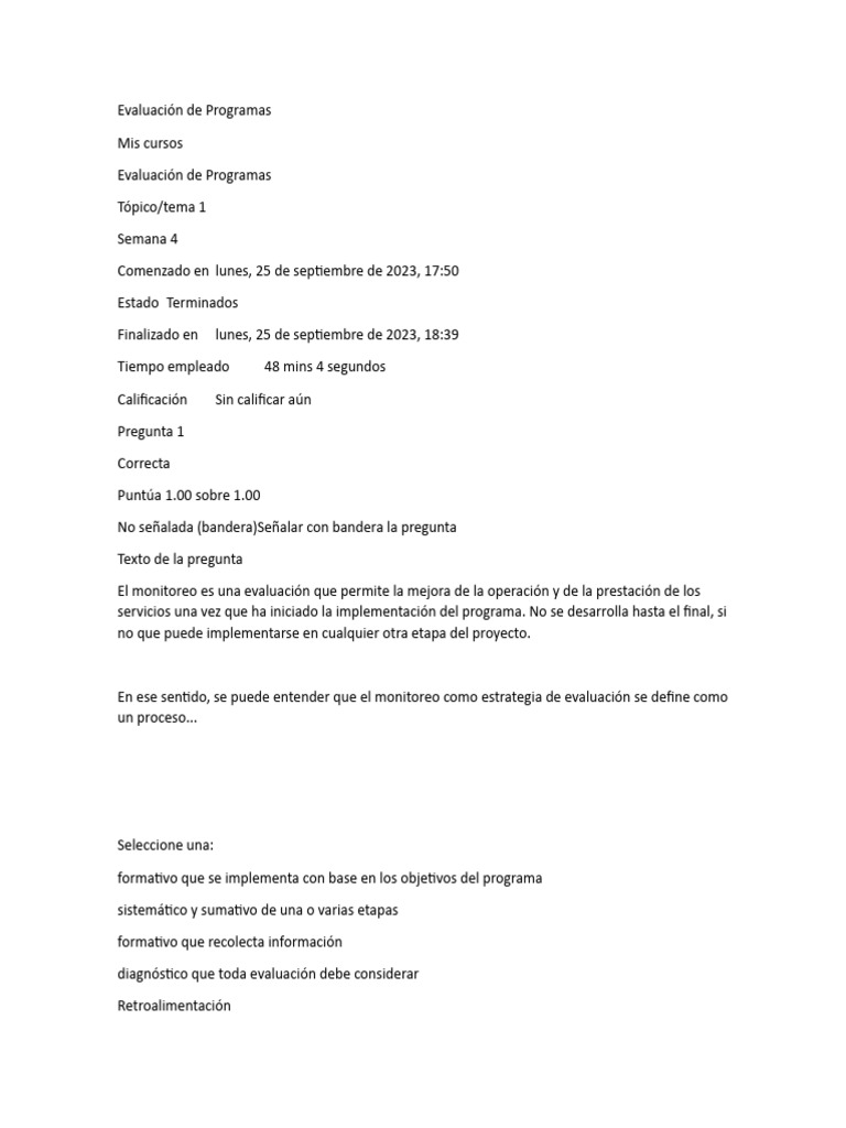 Evaluación de Programas_semana 4 | PDF | Evaluación | Monitoreo y evaluación