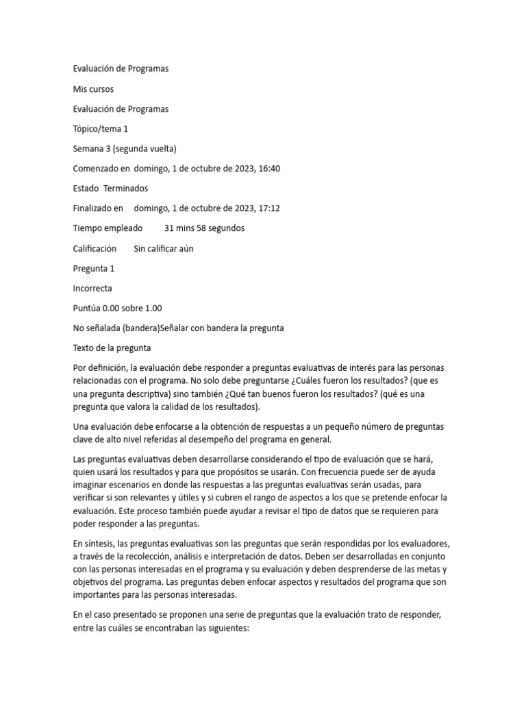 Evaluación de Programas - Sem3 | PDF | Evaluación | Cognición