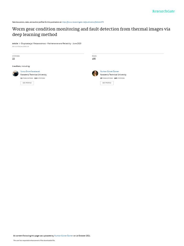 Worm Gear Condition Monitoring and Fault Detection | PDF