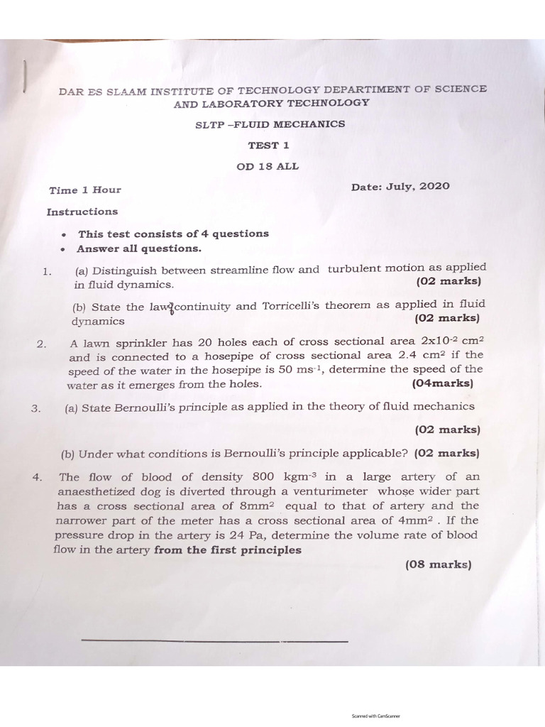 Fluid Mechanics Past Papers-1 | PDF