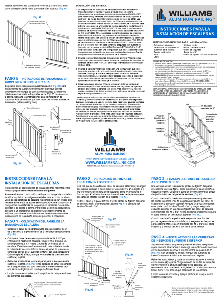 Williams Railing Baluster Stair Railing Instructions Spanish | PDF ...