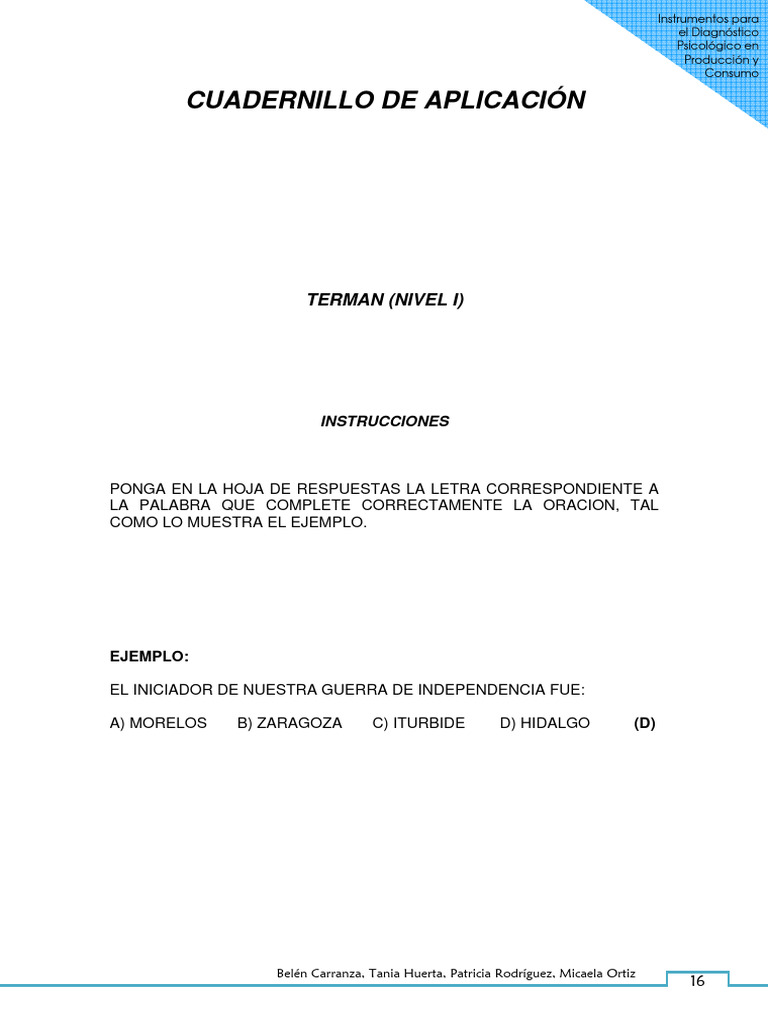 Cuadernillo de Aplicación Termán (Imprimir) | PDF