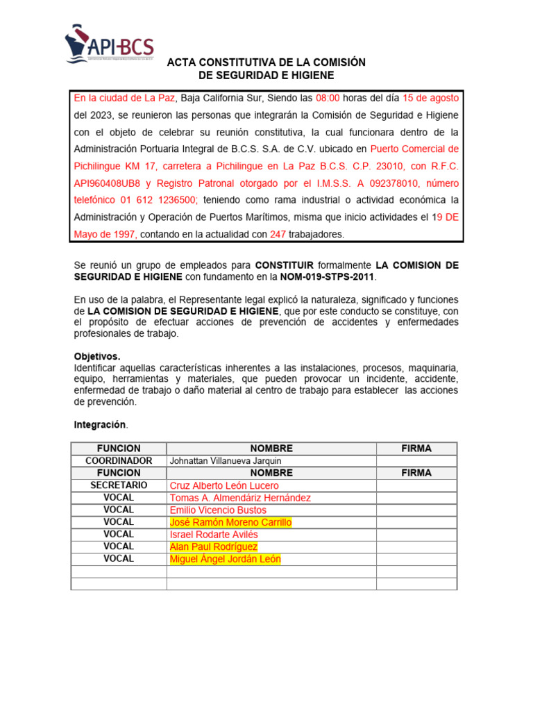 Acta de La Comision de Seguridad e Higiene | PDF