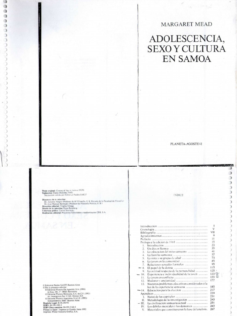Adolescencia Sexo y Cultura en Samoa Mar | PDF