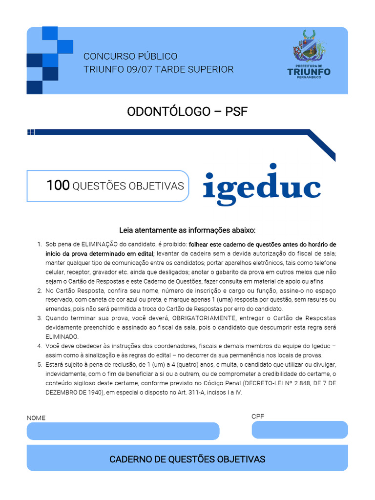 Prova Odonto Triunfo | PDF | Especialidades médicas | Ciências da Saúde