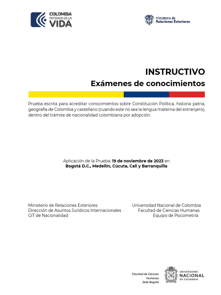 Instructivo Exámenes de Conocimiento - II Semestre 2023 | PDF | Colombia | Adopción