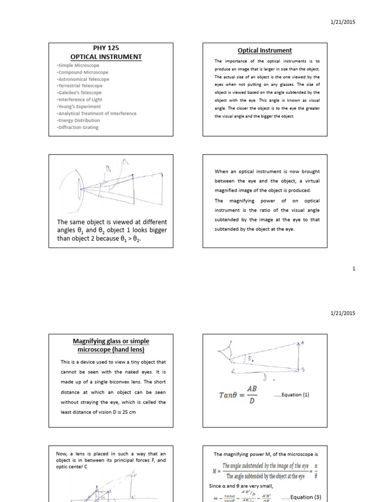(SAMPOR) PHY 125 Optical Instruments NOTE | PDF | Diffraction | Optics