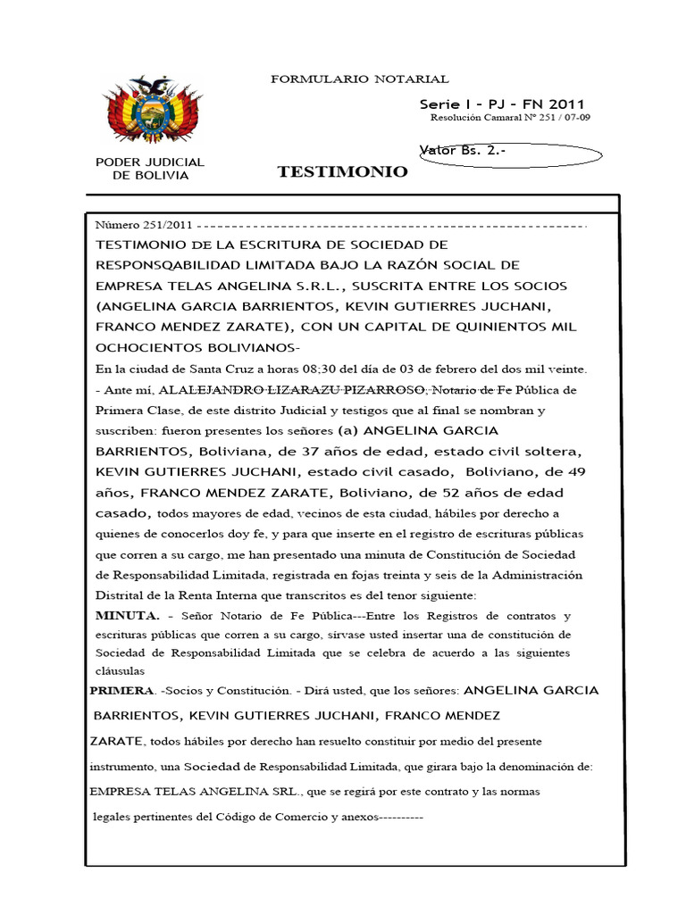 PDF 2 Testimonio Formulario Notarial | PDF | Liquidación | Conceptos ...