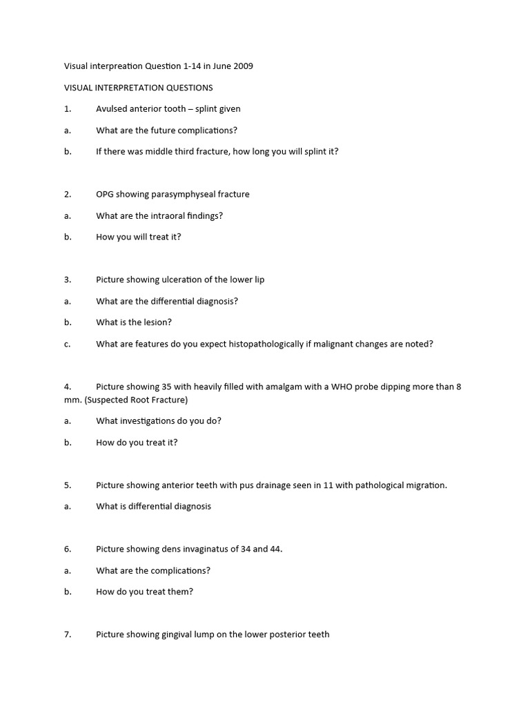 Visual Interpretation Questions | Download Free PDF | Dentistry ...
