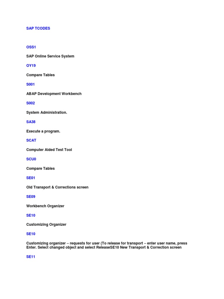 Sap Tcodes | PDF