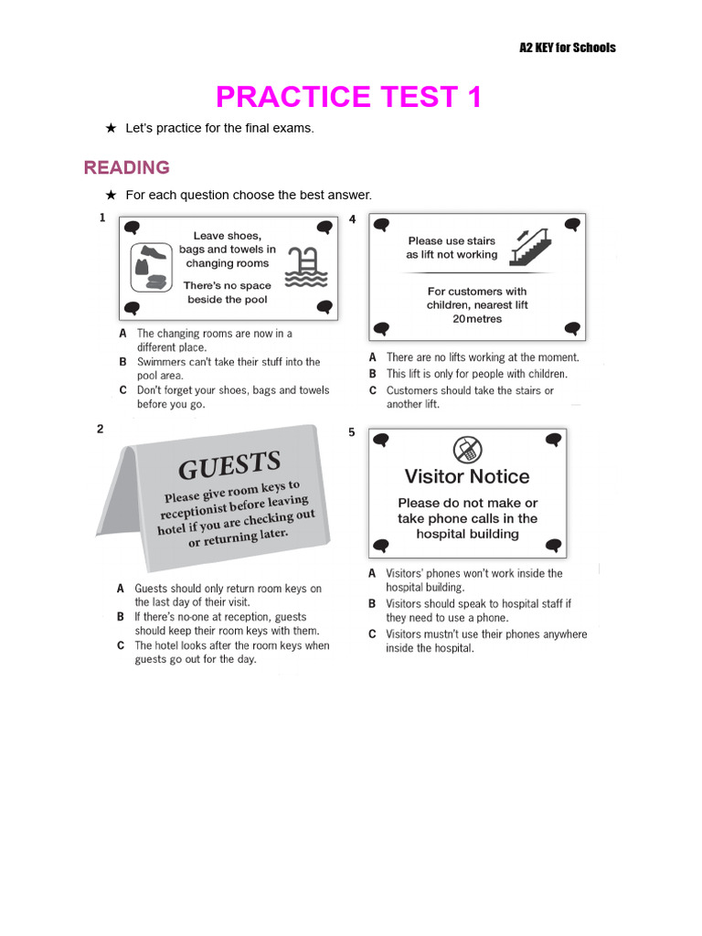 Practice Test 1 - A2 Key For Schools | PDF | Linguistics | Human ...