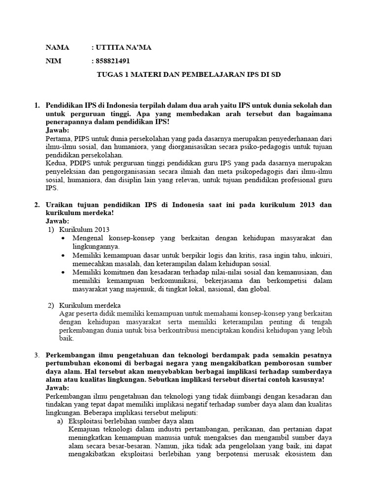 TT1 Materi Dan Pembelajaran Ips SD | PDF | Sains & Matematika