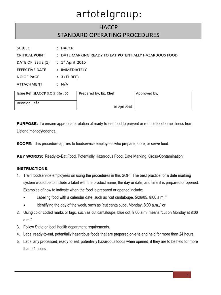 Standard Operation Procedures.06 - Potentially Hazardous Foods - Date ...