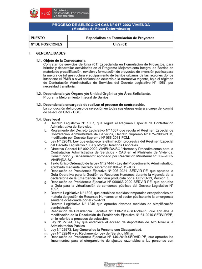 CAS #017-2023 - Bases Esp Form de Proyectos PMIB | PDF | Titulo academico