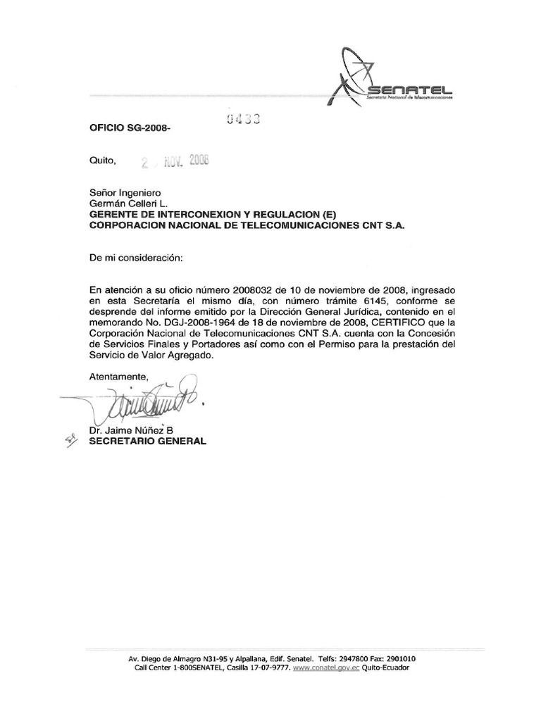 Certificado Senatel | PDF