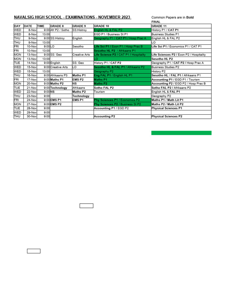 2023 November Exam Timetable | PDF | Science | Languages