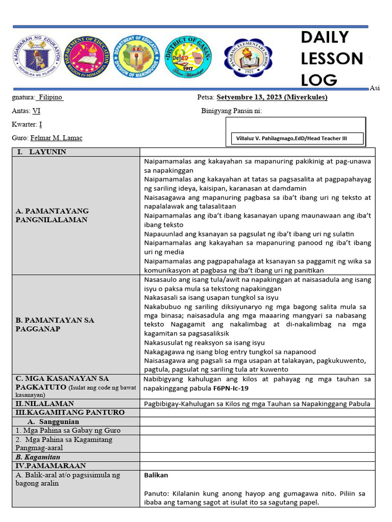 DLL Filipino6 q1w3 | PDF