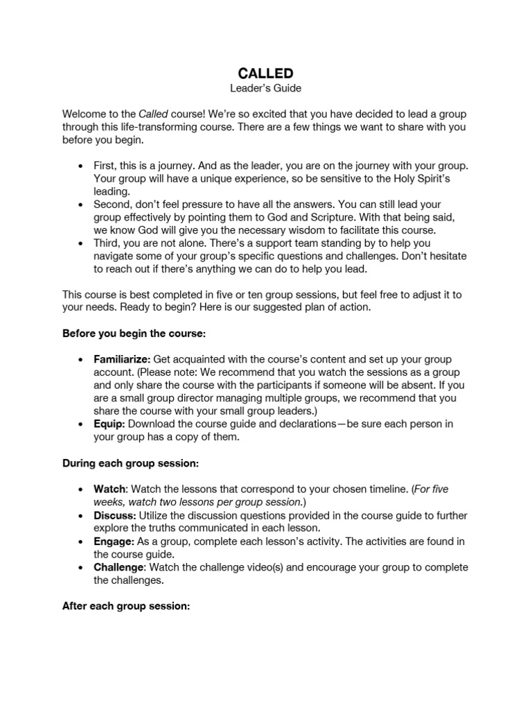 Called - Leader's Guide | PDF | Career & Growth Called - Leader's Guide | PDF | Career & Growth