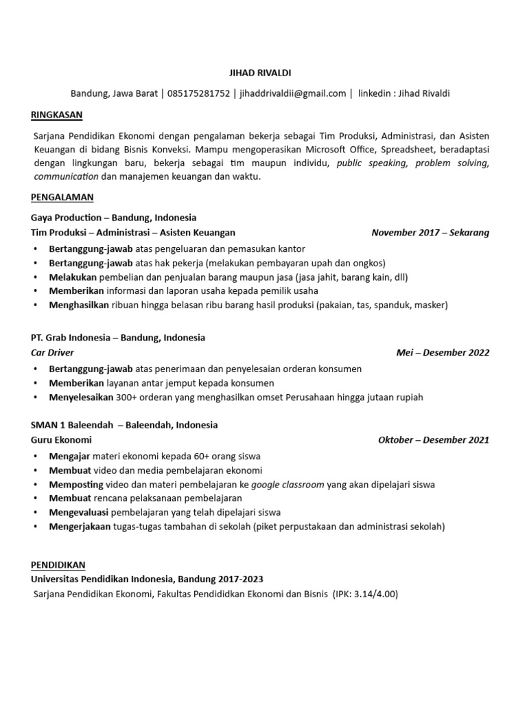 Contoh CV lamaran kerja | PDF