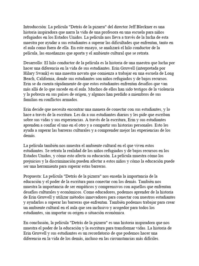 "Detrás de la pizarra" del director Jeff Bleckner | PDF | Aprendizaje