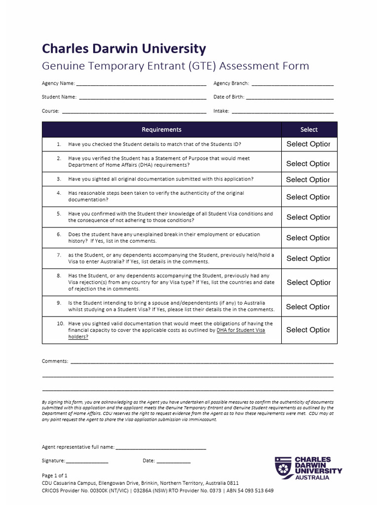 Agent GTE Assessment Form | PDF | Travel Visa | Government