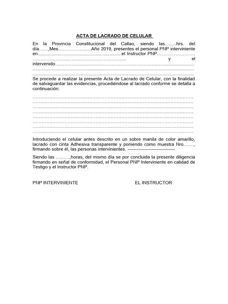 ACTA DE LACRADO DE CELULAR | PDF
