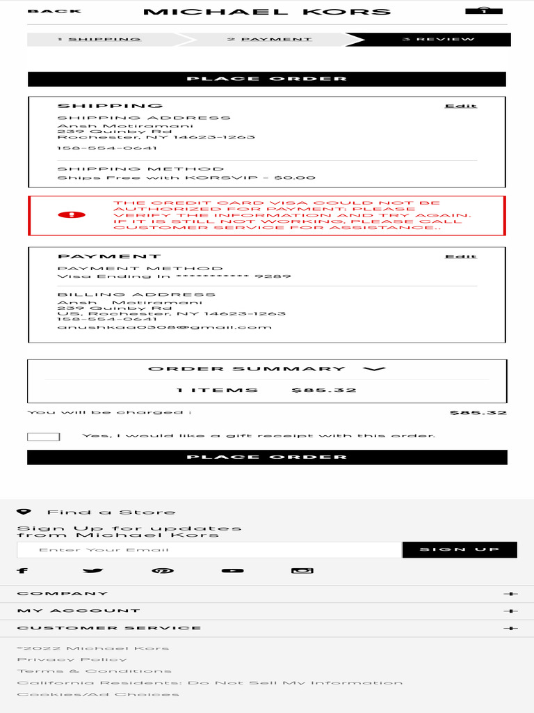 Review Order Checkout Michael Kors | PDF