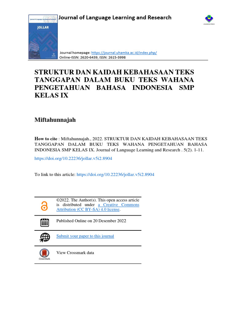 Struktur Dan Kaidah Kebahasaan Teks Tanggapan Dalam Buku Teks Wahana Pengetahuan Bahasa ...