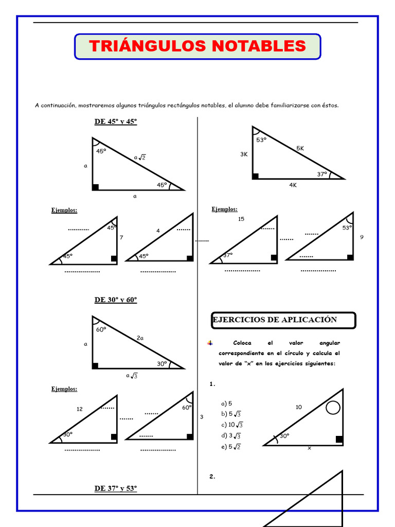 Ejercicios-de-Triangulos-Notables-para-Segundo-de-Secundaria | PDF | Geometría Elemental ...