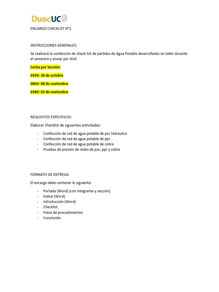 Instrucciones Checklist Agua Potable Pik4141 2023 | PDF