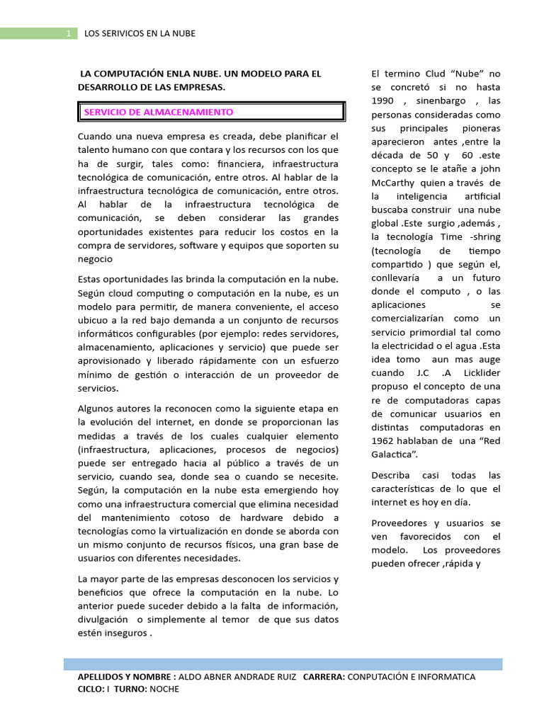 LA COMPUTACIÓN EN LA NUBE - 4.tarea. Práctica 03 | PDF | Computación en la nube | Ciencias de la ...