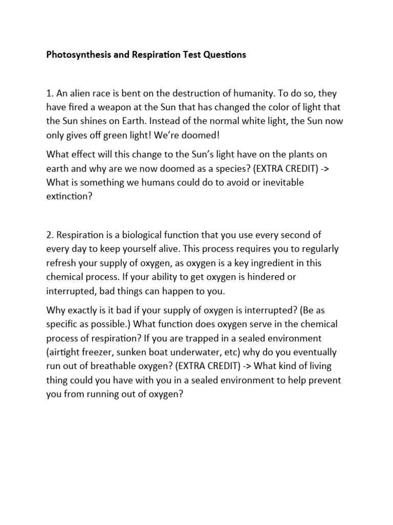 Photosynthesis and Respiration Test Questions | PDF | Leaf | Photosynthesis