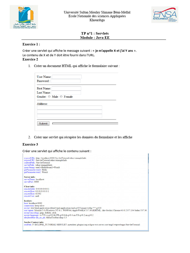 Exercices de Servlets en Java EE | PDF