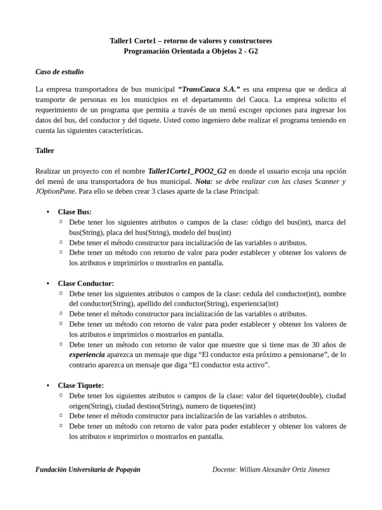 Taller1corte1 Retornovalores Constructores Poo2 G2 Pdf Constructor Programación Orientada A