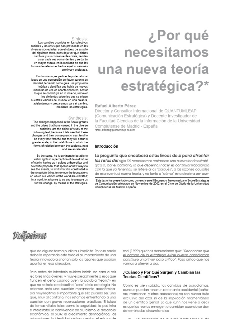 Por Que Necesitamos Una Nueva Teoria Estrategica | PDF | Teoría | Paradigma Por Que Necesitamos Una Nueva Teoria Estrategica | PDF | Teoría | Paradigma